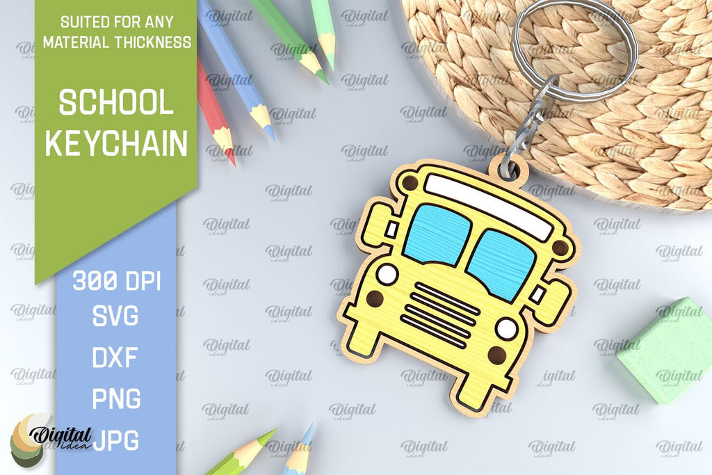 School Wooden Keychains Laser Cut Bundle. Key Rings for Kids - So Fontsy