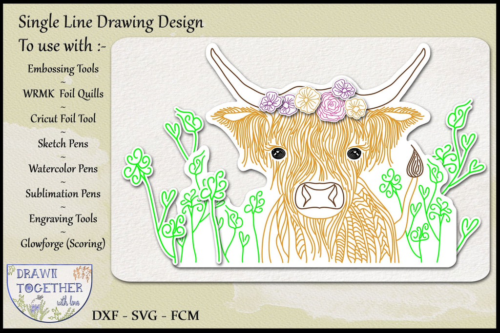 Scottish Highland Cow - Single Line | Drawing Sketch - So Fontsy