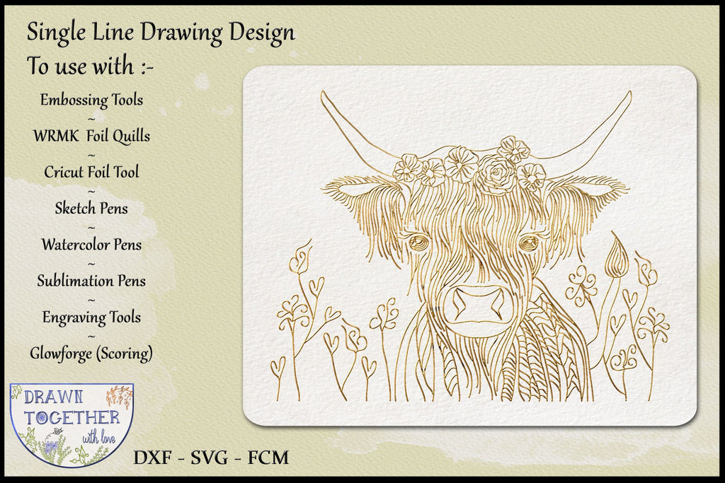 Scottish Highland Cow - Single Line | Drawing Sketch - So Fontsy