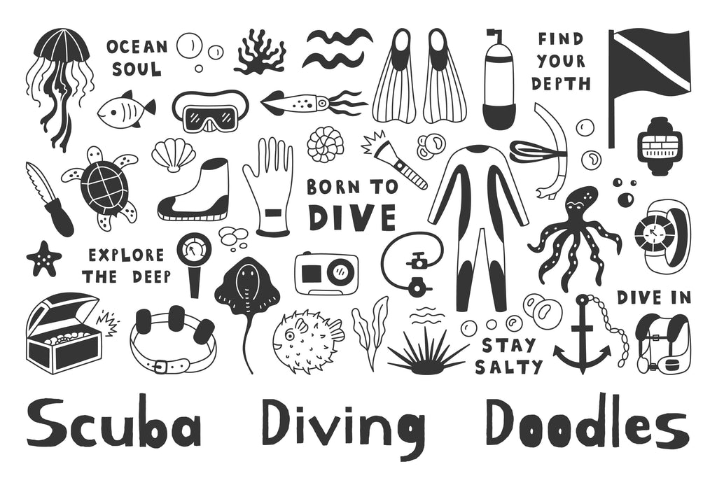 Scuba Diving Doodles PNG Clipart - So Fontsy