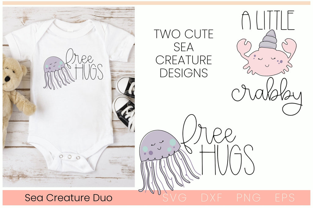 Sea Creature SVG Duo, Beach Themed Baby Designs, Cute Ocean SVG - So Fontsy