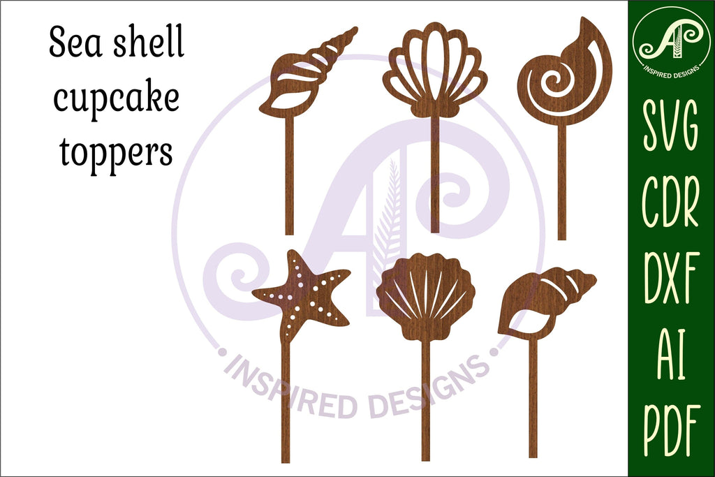 Sea shell cupcake toppers, 6 designs SVG laser cut - So Fontsy