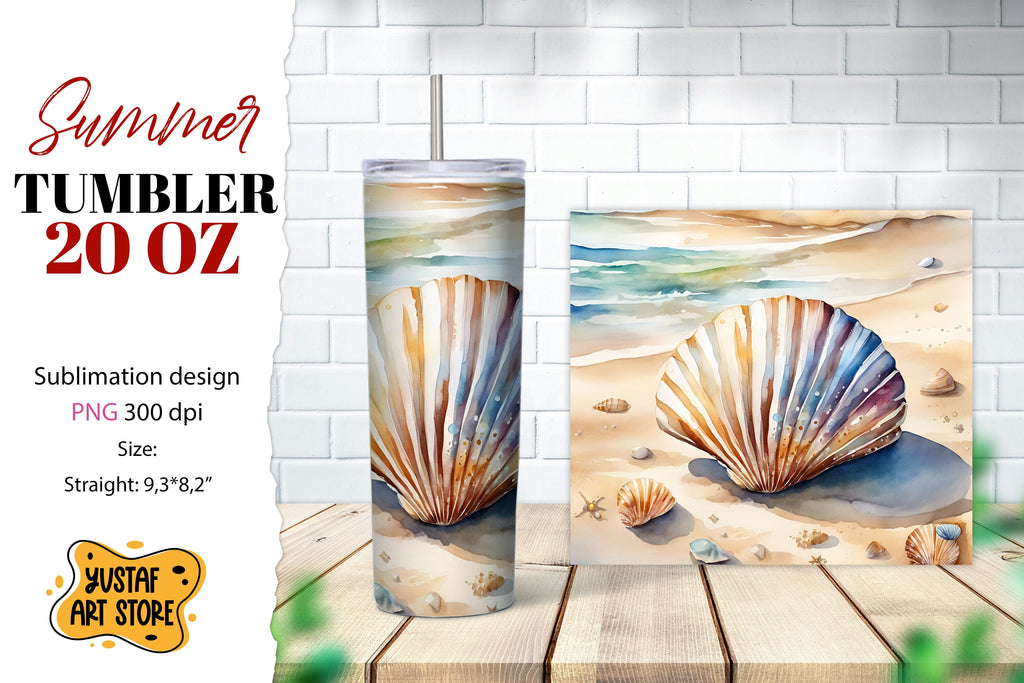Sea shell tumbler wrap. Summer tumbler sublimation design - So Fontsy