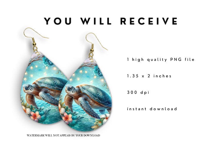 sea turtle teardrop earring sublimation designs - So Fontsy