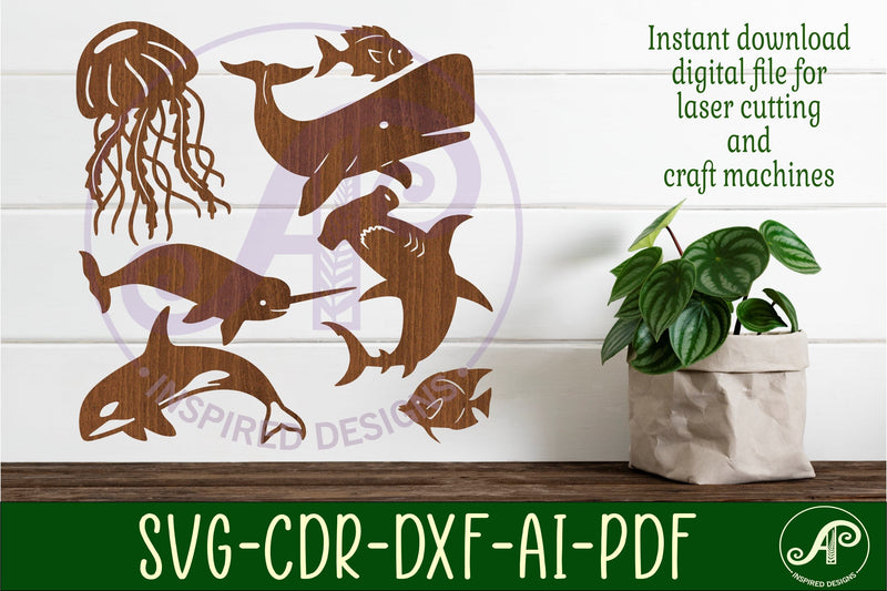 Sealife cut out design set 1, laser cut file, shapes. SVG - So Fontsy