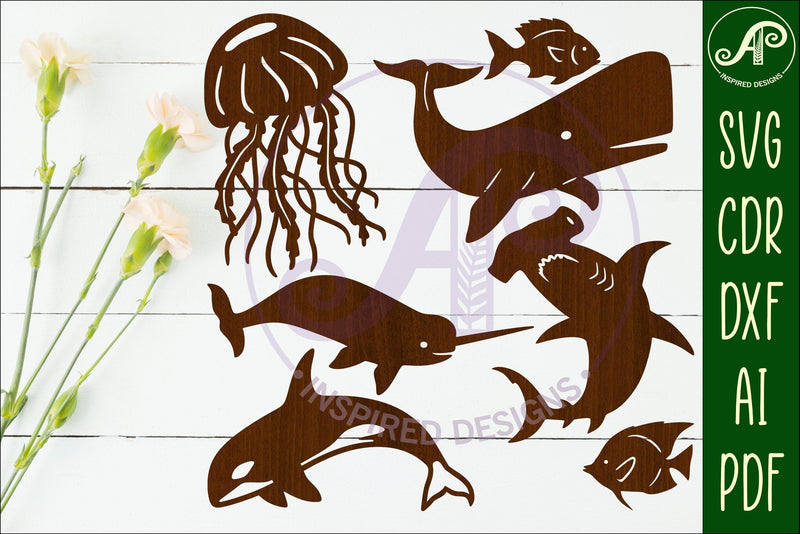 Sealife cut out design set 1, laser cut file, shapes. SVG - So Fontsy