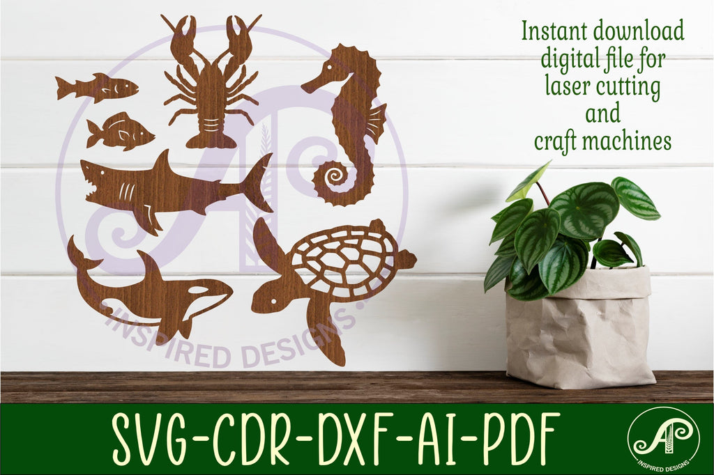 Sealife cut out design set 3, laser cut file, shapes. SVG - So Fontsy