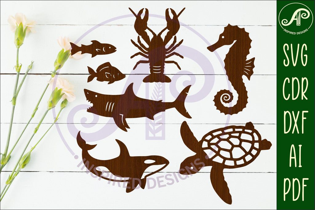 Sealife cut out design set 3, laser cut file, shapes. SVG - So Fontsy
