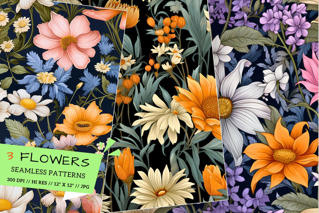 Seamless Floral Pattern, Seasonal Wildflowers, Spring, Watercolor ...