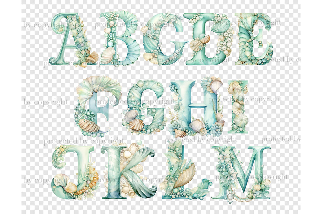 Seashell Alphabet | Pearl Clipart - So Fontsy