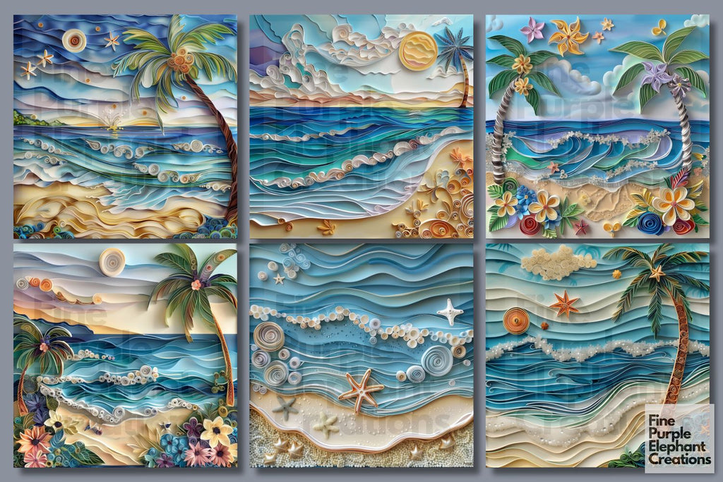 Seaside Quilling Pattern Digital Paper | Beach Vacation Sublimation ...