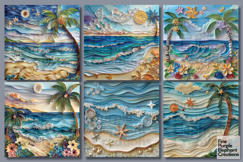Seaside Quilling Pattern Digital Paper | Beach Vacation Sublimation ...