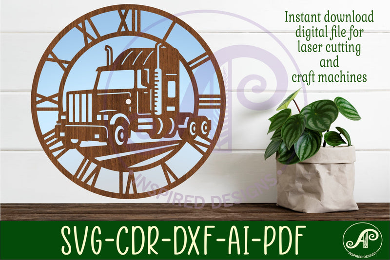 Semi truck wall clock laser cut files, SVG file design 2 - So Fontsy
