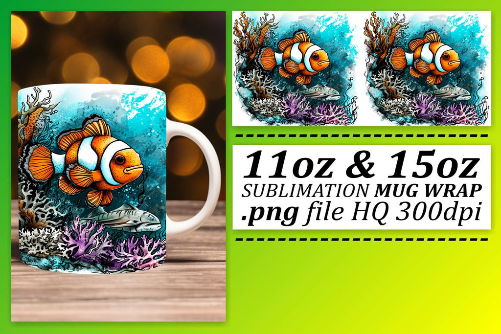 Serene Oceanic Fish Sublimation Pattern, Vibrant Marine Life Mug Design ...