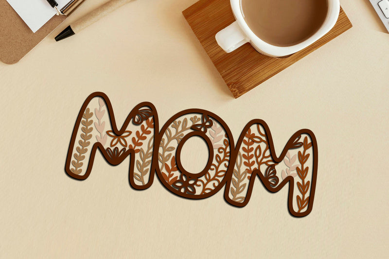 Set of 5 Floral Family Name Signs Mom Mum Mama Dad - So Fontsy