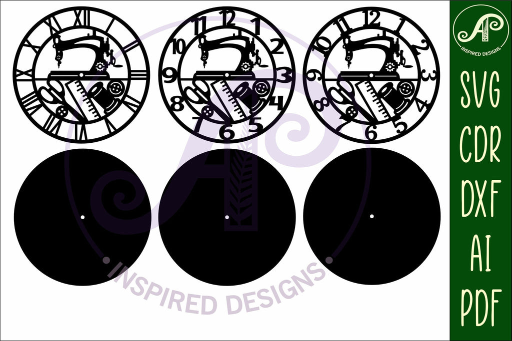 Sewing clock wall clock laser cut files, SVG - So Fontsy