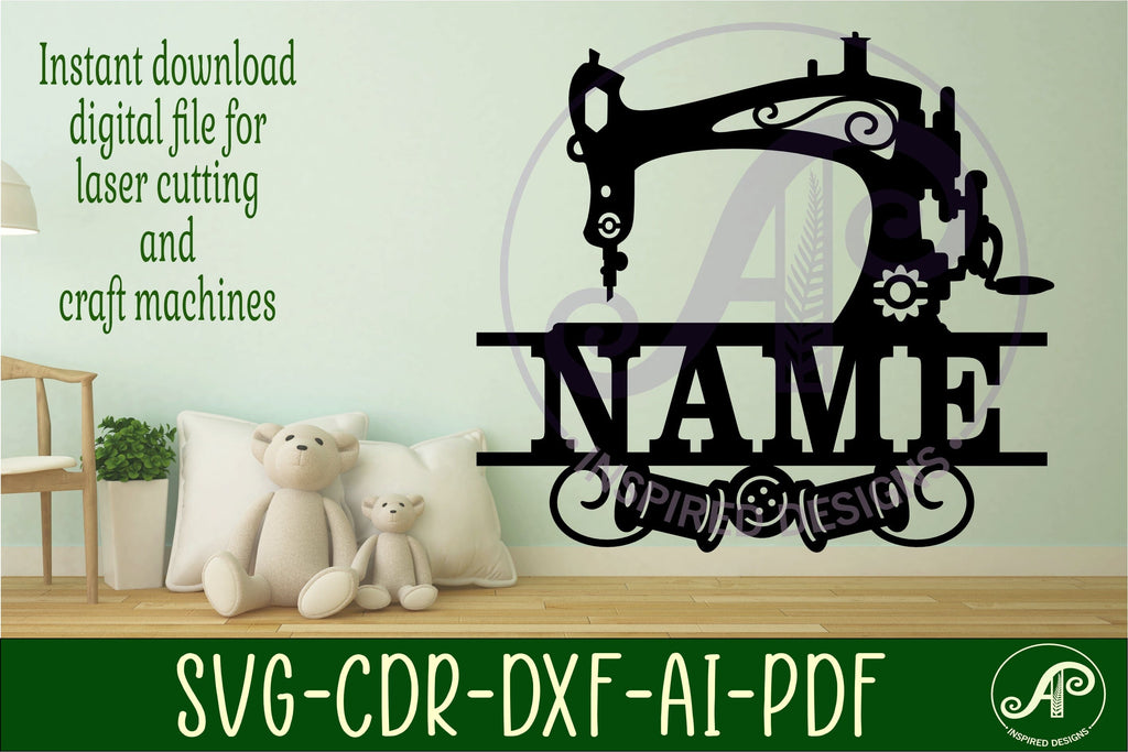 Sewing machine name sign svg laser cut file - So Fontsy