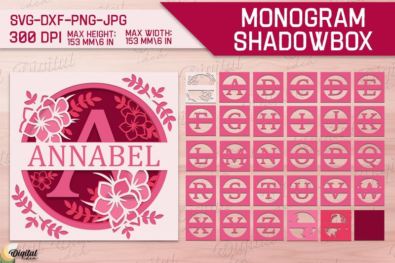 Shadow Box Alphabet Bundle. 3D Floral. Layered Monogram - So Fontsy