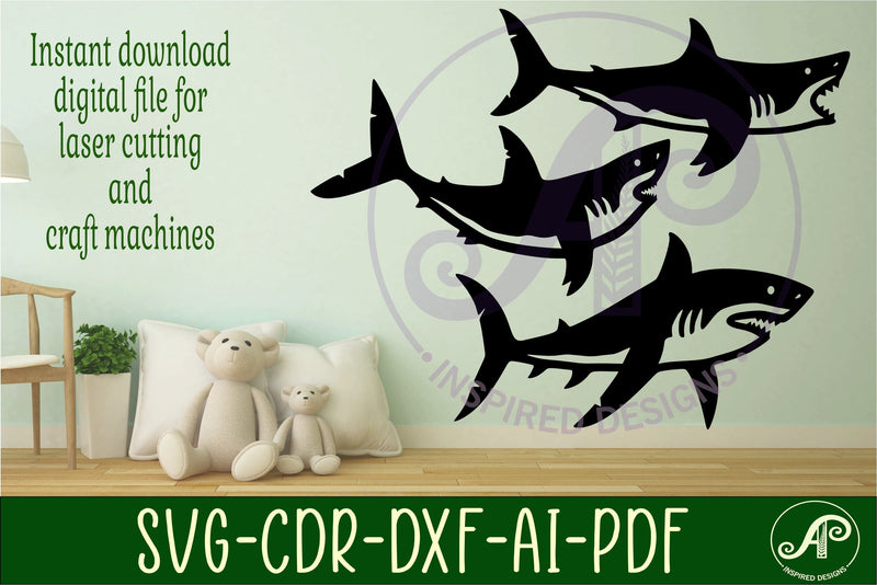 Shark silhouette laser cut out SVG file - So Fontsy