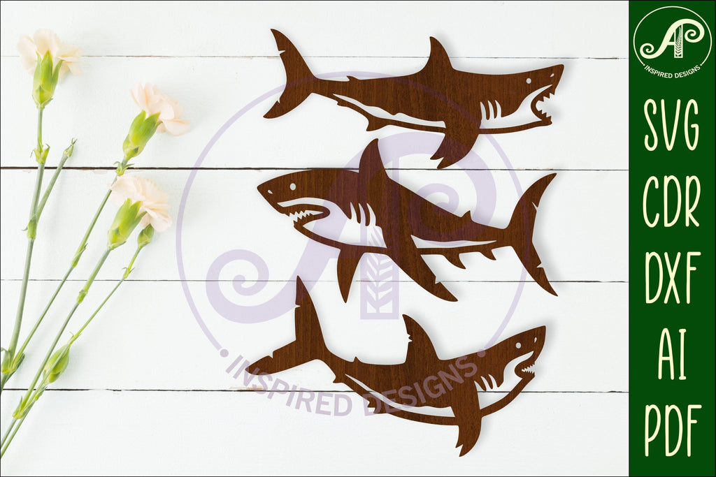 Shark silhouette laser cut out SVG file - So Fontsy