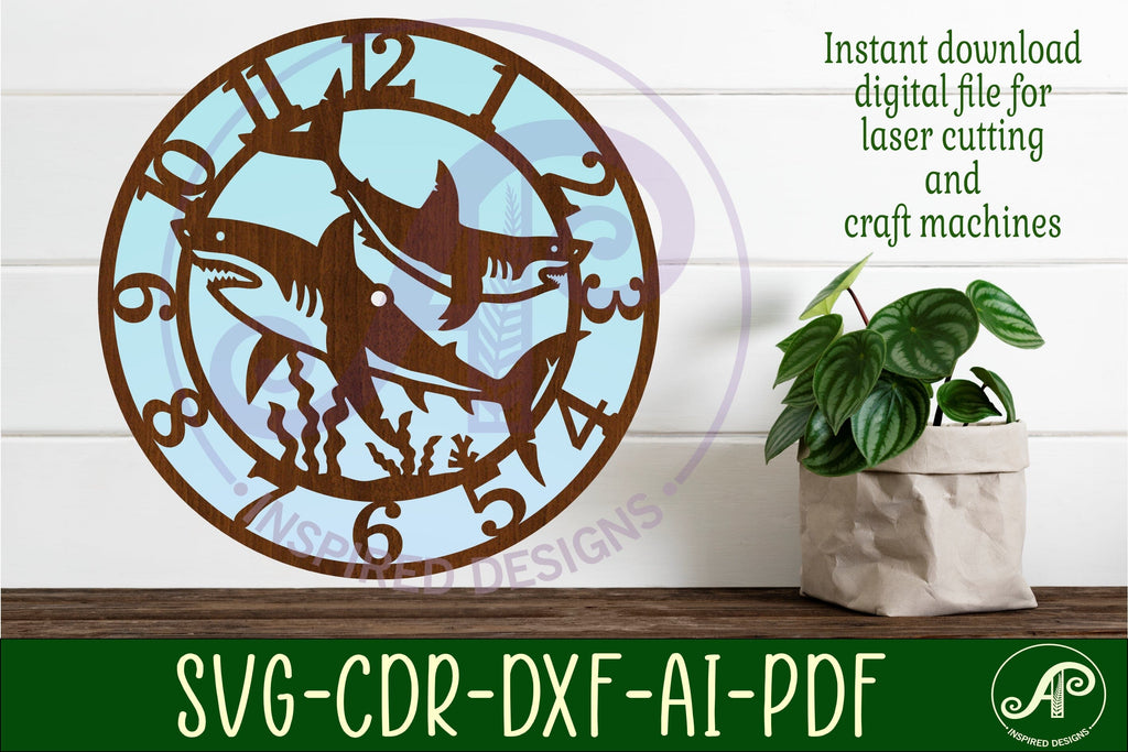 Sharks clock wall clock laser cut files, SVG - So Fontsy