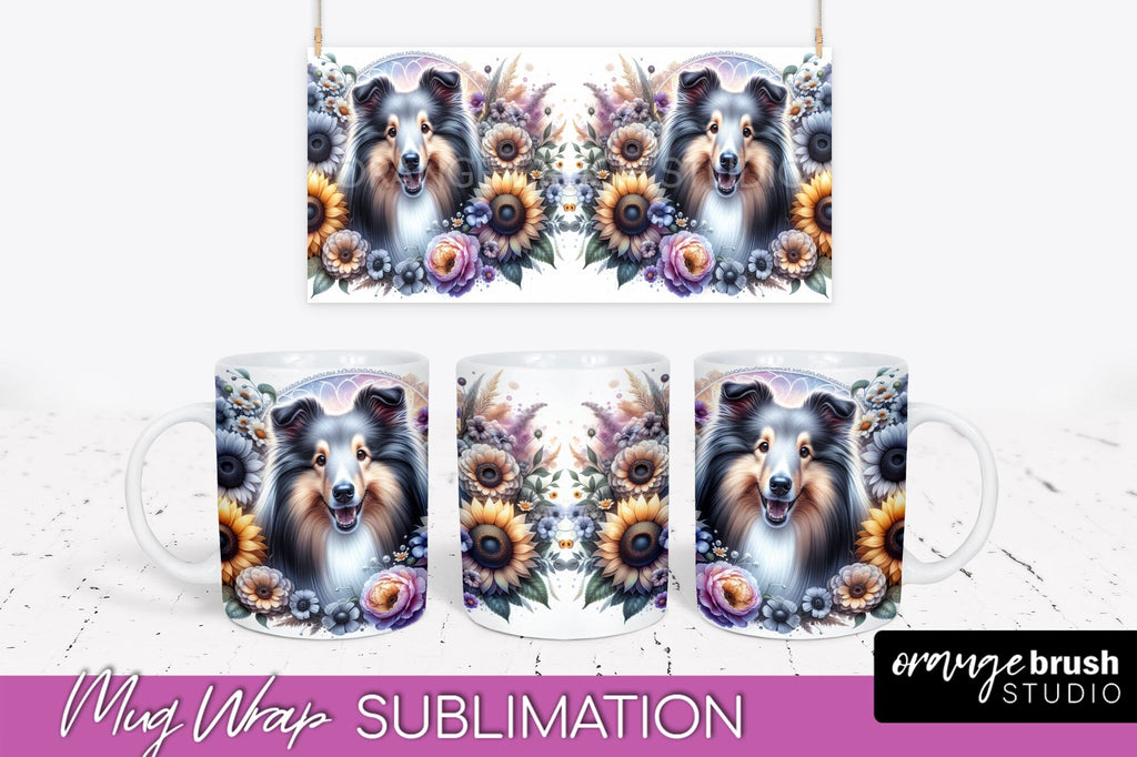 Shetland Sheepdog Mug Wrap - Dog Mom Floral Coffee Mug PNG Sublimation ...