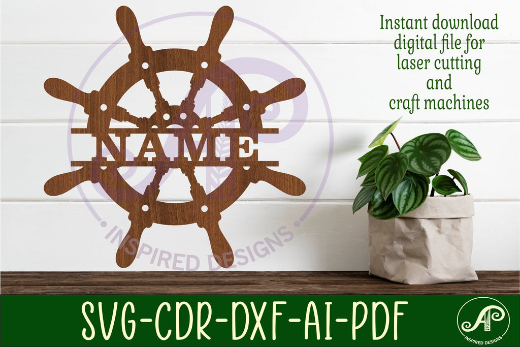 Ships wheel name sign svg laser cut template - So Fontsy