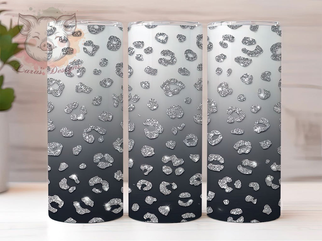 Silver Leopard Glitter Tumbler, Ombre Glitter Sublimation Design ...