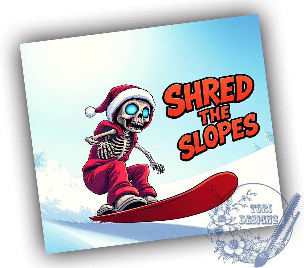 Skeleton Santa Shred the Slopes 20oz Tumbler, Snowboarding, Skeleton ...