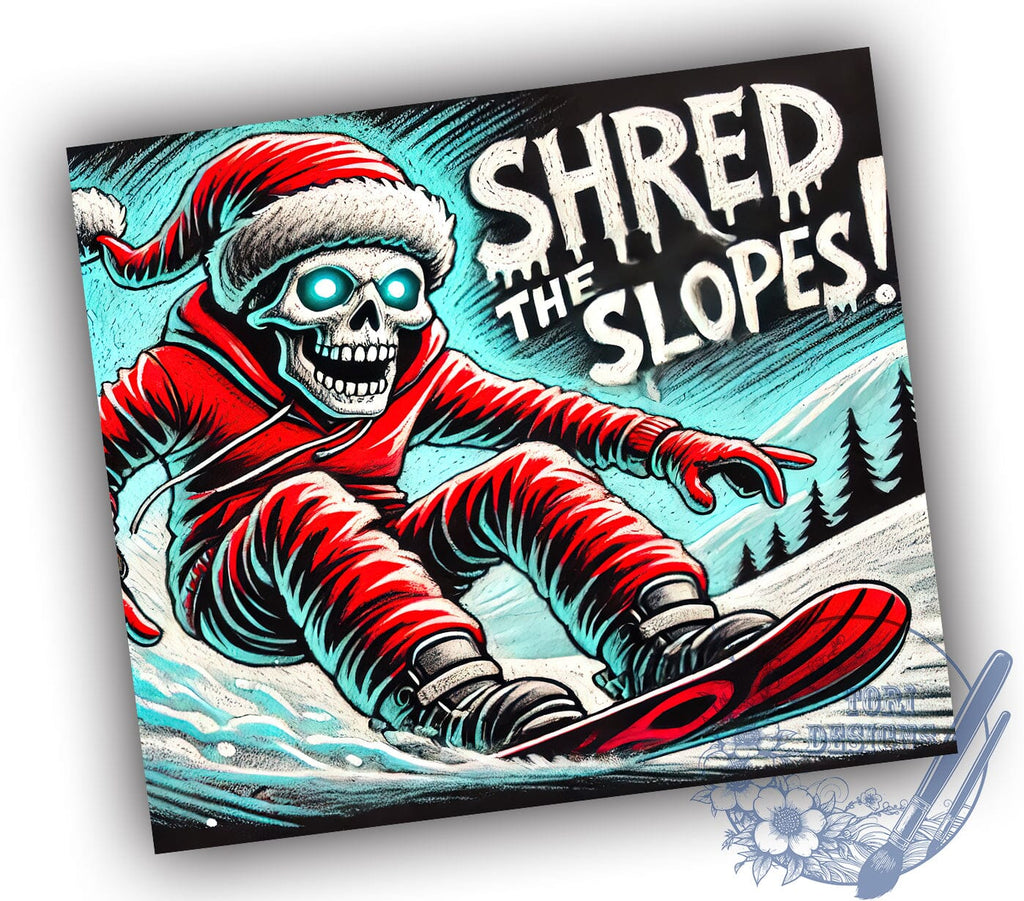 Skeleton Santa Shred the Slopes 20oz Tumbler, Snowboarding, Skeleton ...
