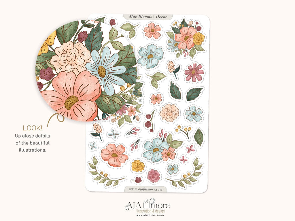 Sketched Floral Sticker Sheet - So Fontsy