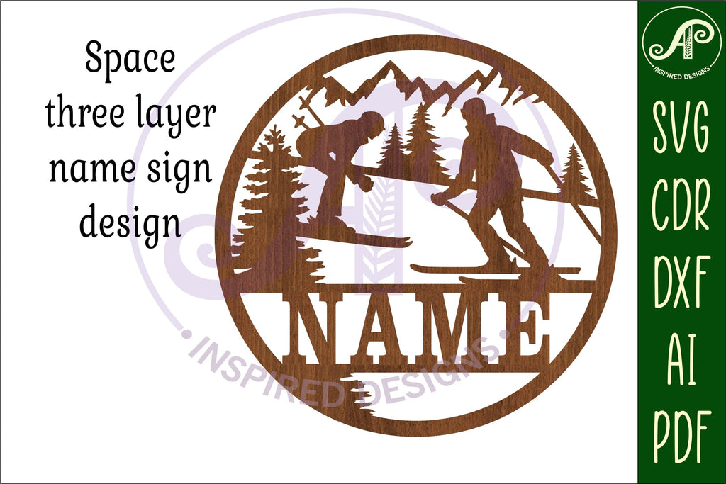 Skiing name sign svg laser cut template - So Fontsy