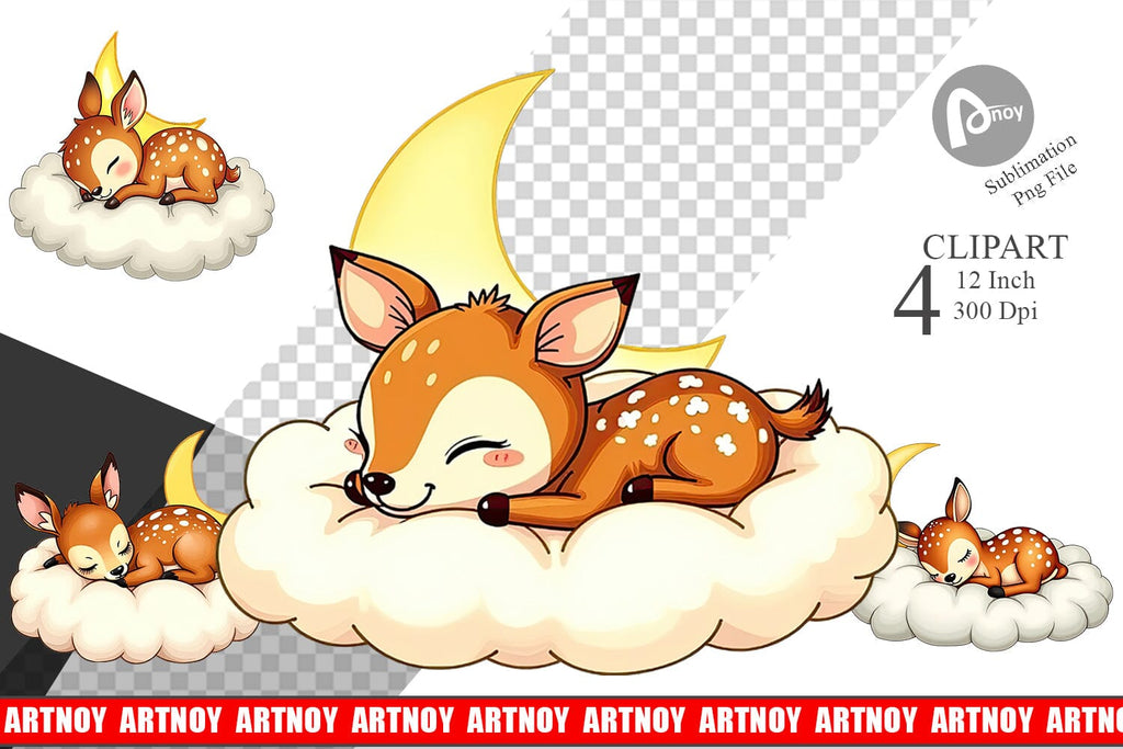 Sleepy Fawn Cloud Clipart - So Fontsy