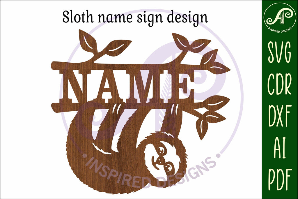 Sloth hanging name sign svg laser cut file - So Fontsy