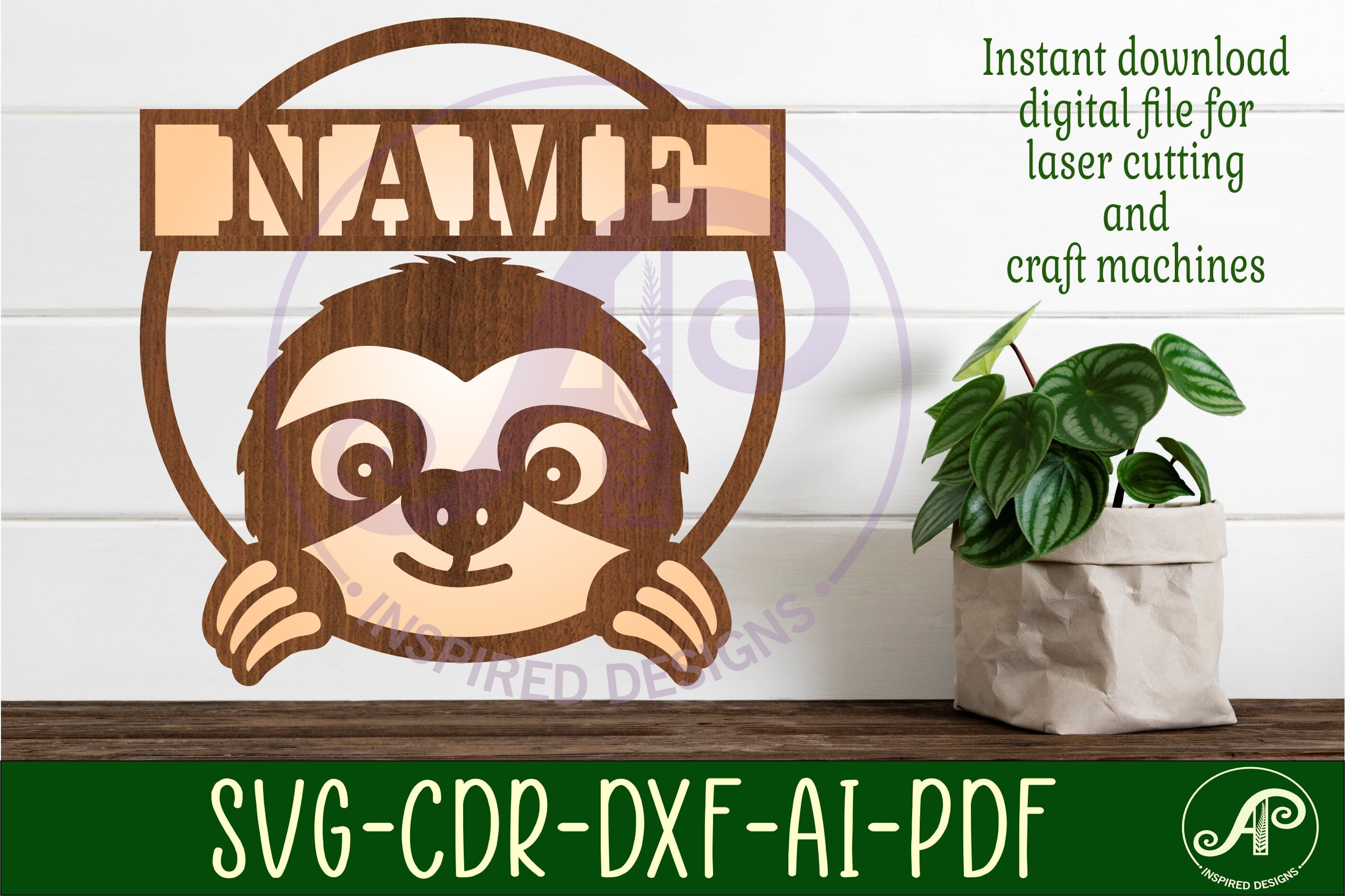 Sloth name sign svg laser cut template - So Fontsy