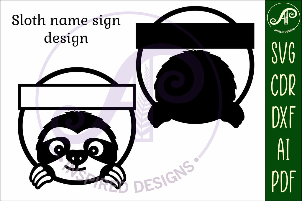 Sloth name sign svg laser cut template - So Fontsy