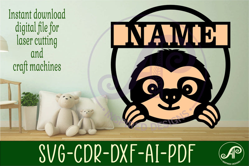 Sloth name sign svg laser cut template - So Fontsy
