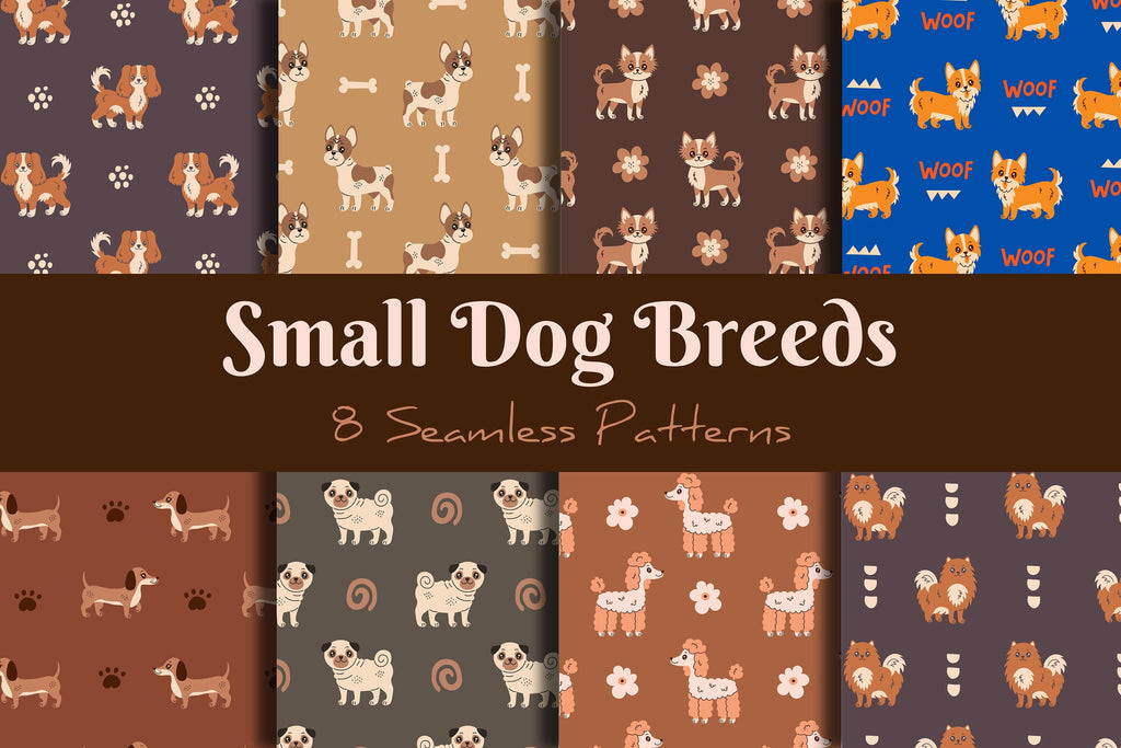 Small Dog Breeds Seamless Patterns - So Fontsy