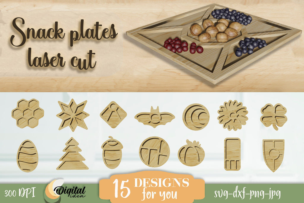 Snack Plates Laser Cut Bundle. 3D Kitchen Decor Laser Cut - So Fontsy