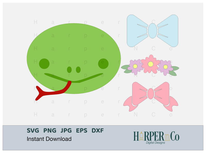 Snake with Bows and Flowers SVG PNG Cut EPS File - So Fontsy