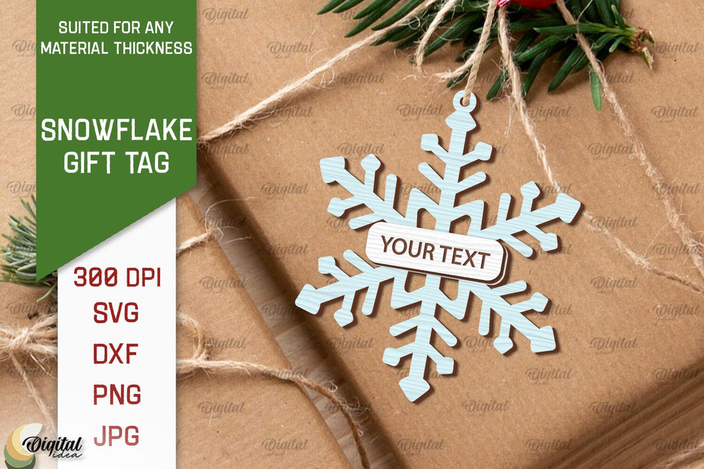 Snowflake Gift Tag Laser Cut Design. Happy New Year SVG - So Fontsy