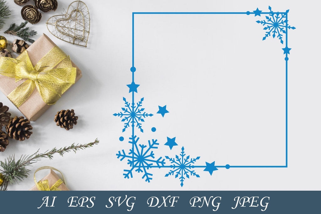 Snowflake square frame, Christmas monogram svg, Holiday Winter - So Fontsy