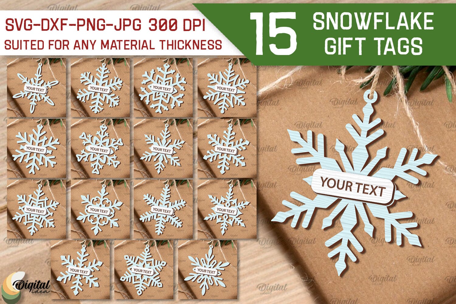Snowflakes Gift Tags Laser Cut Bundle. Happy New Year SVG - So Fontsy