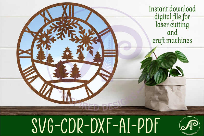 Snowflakes wall clock laser cut files, SVG file. vector - So Fontsy