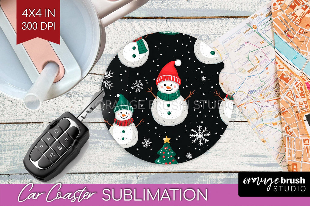 Snowman Car Coaster - Cute Christmas Coaster PNG Sublimation - So Fontsy