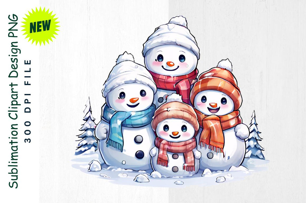 Snowman Family Building a Snow Fort Sublimation Clipart - So Fontsy