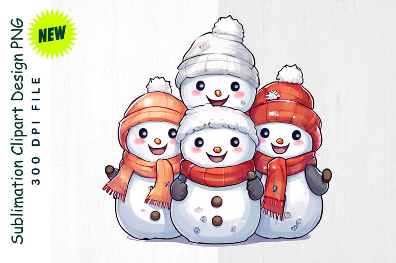 Snowman Family with Holiday Expressions Sublimation Clipart - So Fontsy