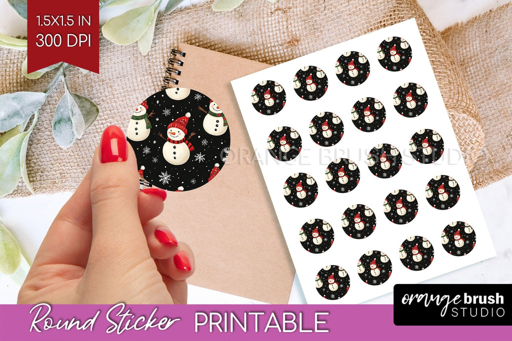 Snowman Round Sticker - Cute Christmas Printable Sticker - So Fontsy