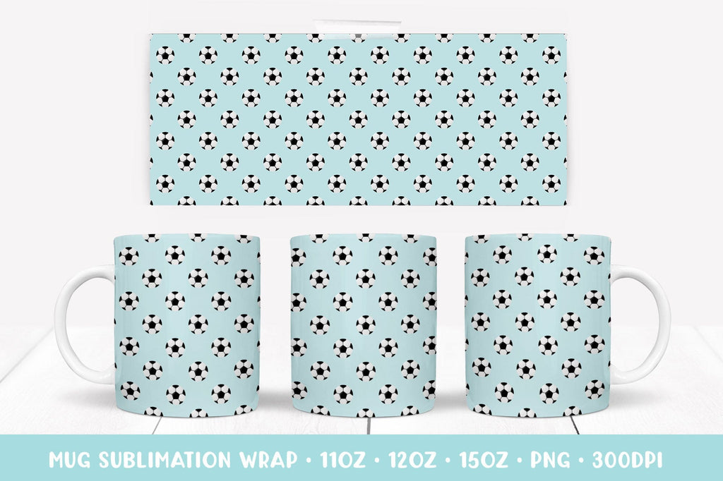 Soccer Balls Mug Sublimation Design. Light Blue Mug Wrap PNG - So Fontsy