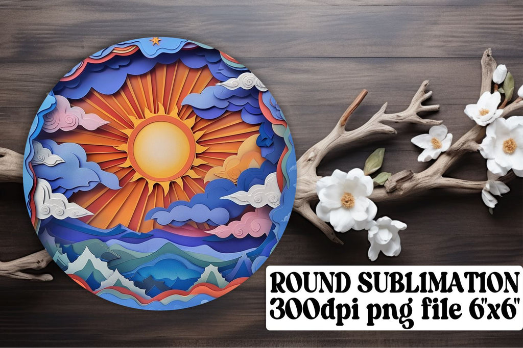 Solaris Serenity: 3D Sun Circle Sublimation Collection - So Fontsy
